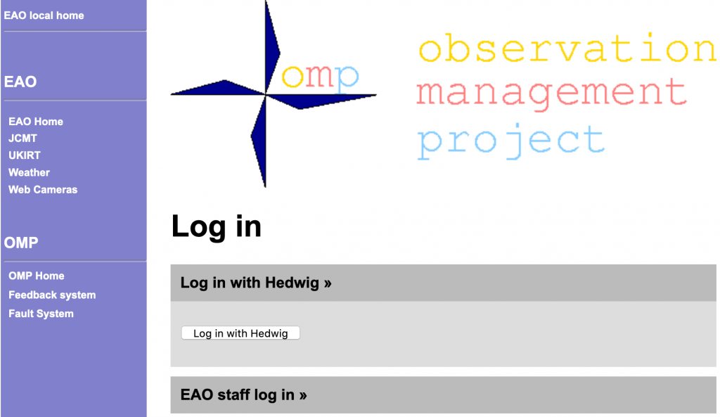 New OMP and JCMOT log in system – James Clerk Maxwell Telescope